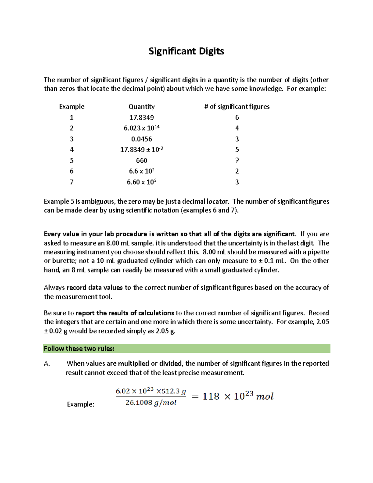 Significant digits - notes - Significant Digits The number of ...