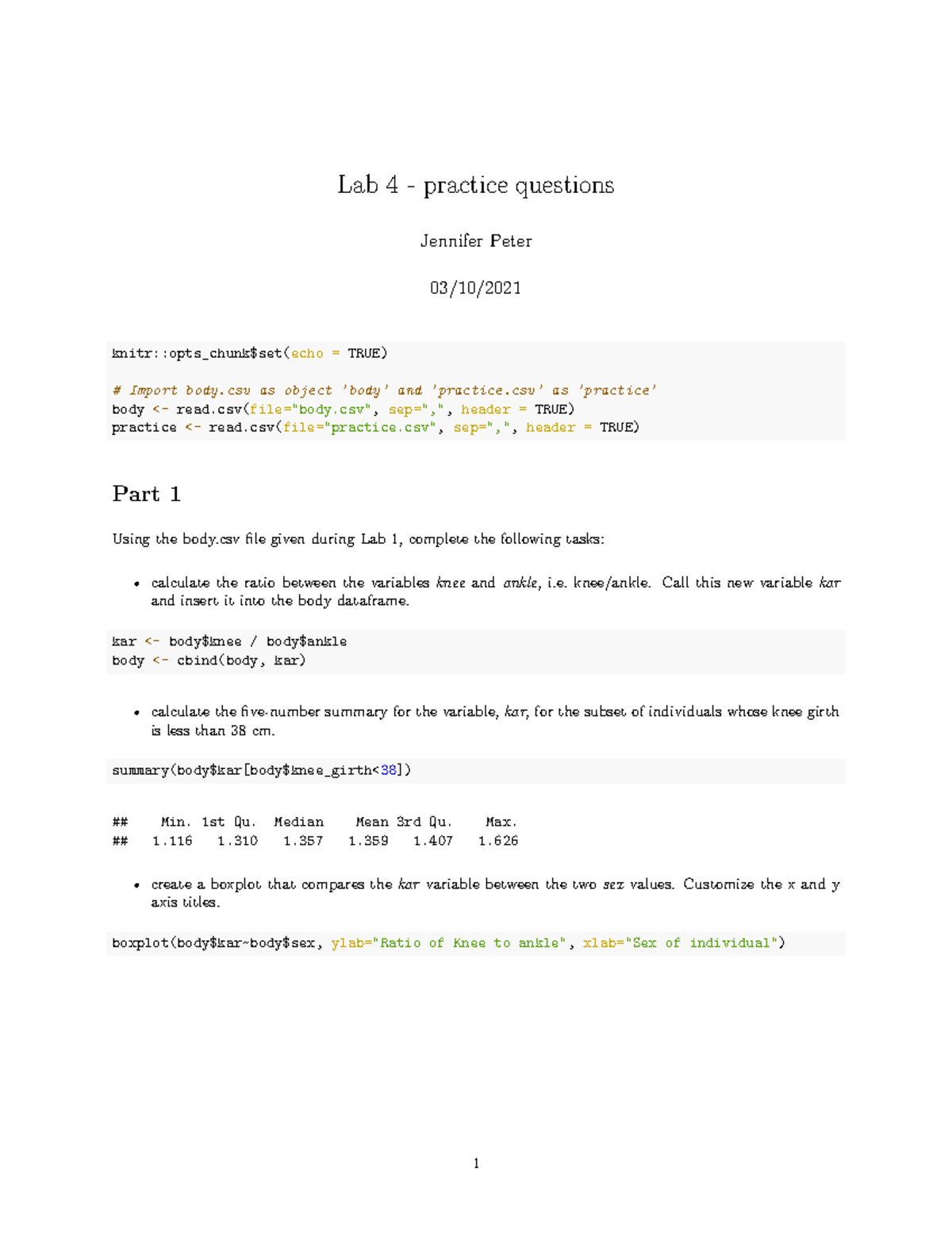 Lab 4 - practice questions - Lab 4 - practice questions Jennifer Peter 03/10/ - Studocu