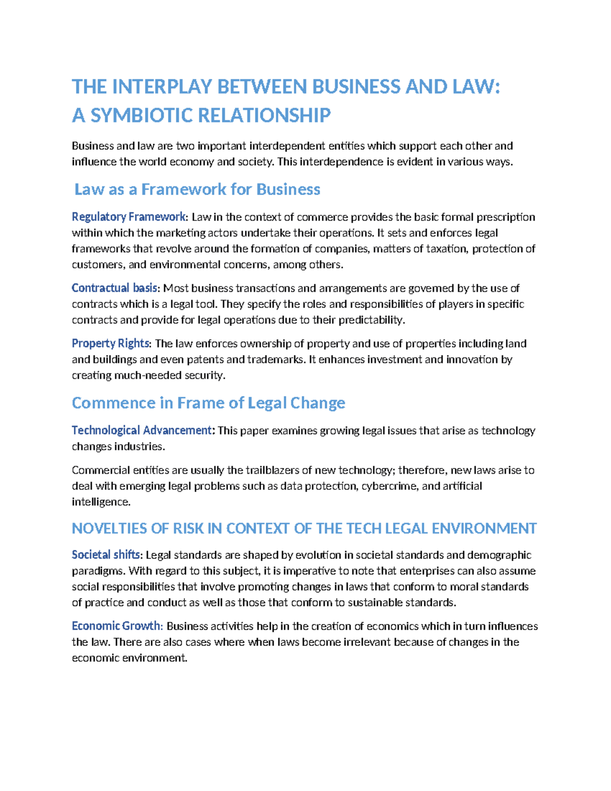 THE Interplay Between Business AND LAW - THE INTERPLAY BETWEEN BUSINESS AND LAW: A SYMBIOTIC ...