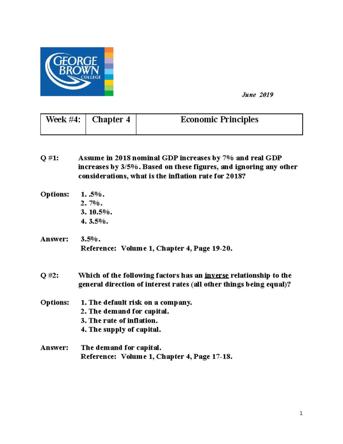 Practice Qs FIN2061 Week#4 Economic Principles Answers - June 2019 Week ...