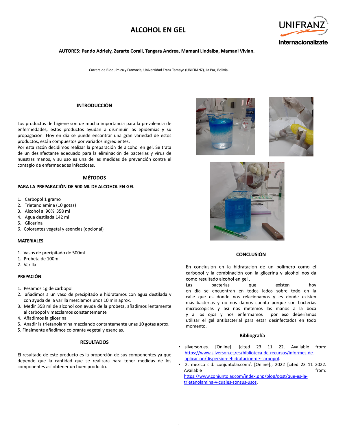 Estructura Poster Científico - ALCOHOL EN GEL AUTORES: Pando Adriely ...