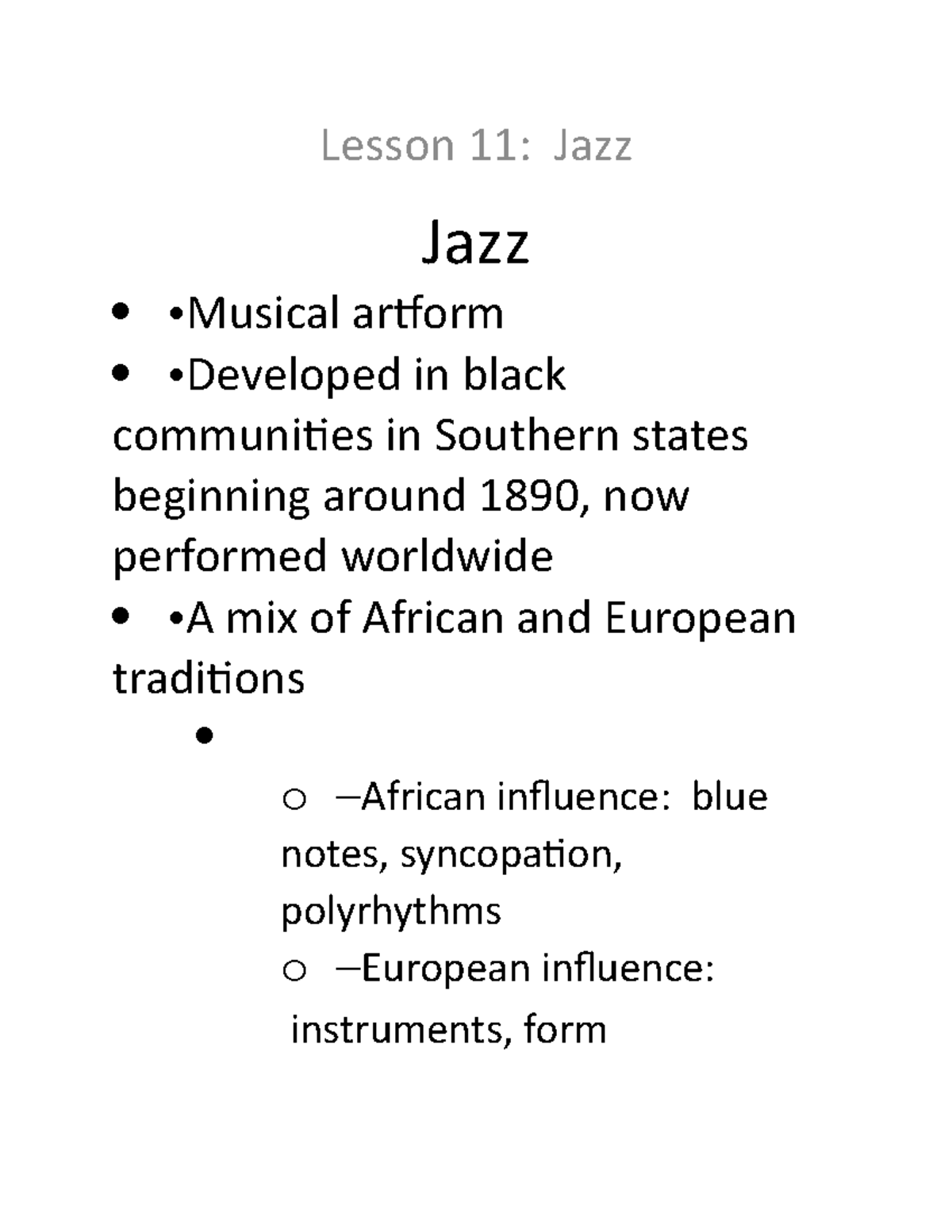 Lesson 11 music - dr sam Baltzer - Lesson 11: Jazz Jazz • Musical ...