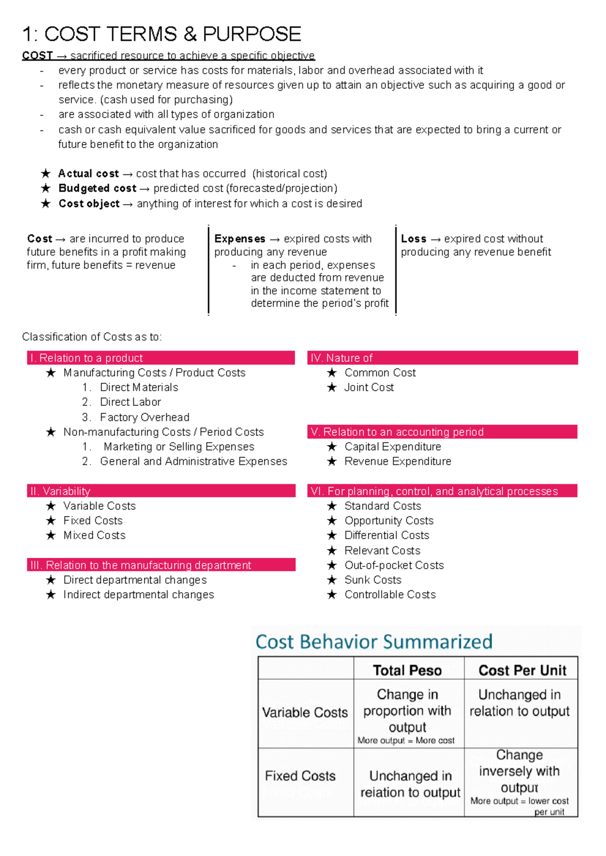 Cost Accounting - 1: COST TERMS & PURPOSE COST → sacrificed resource to ...