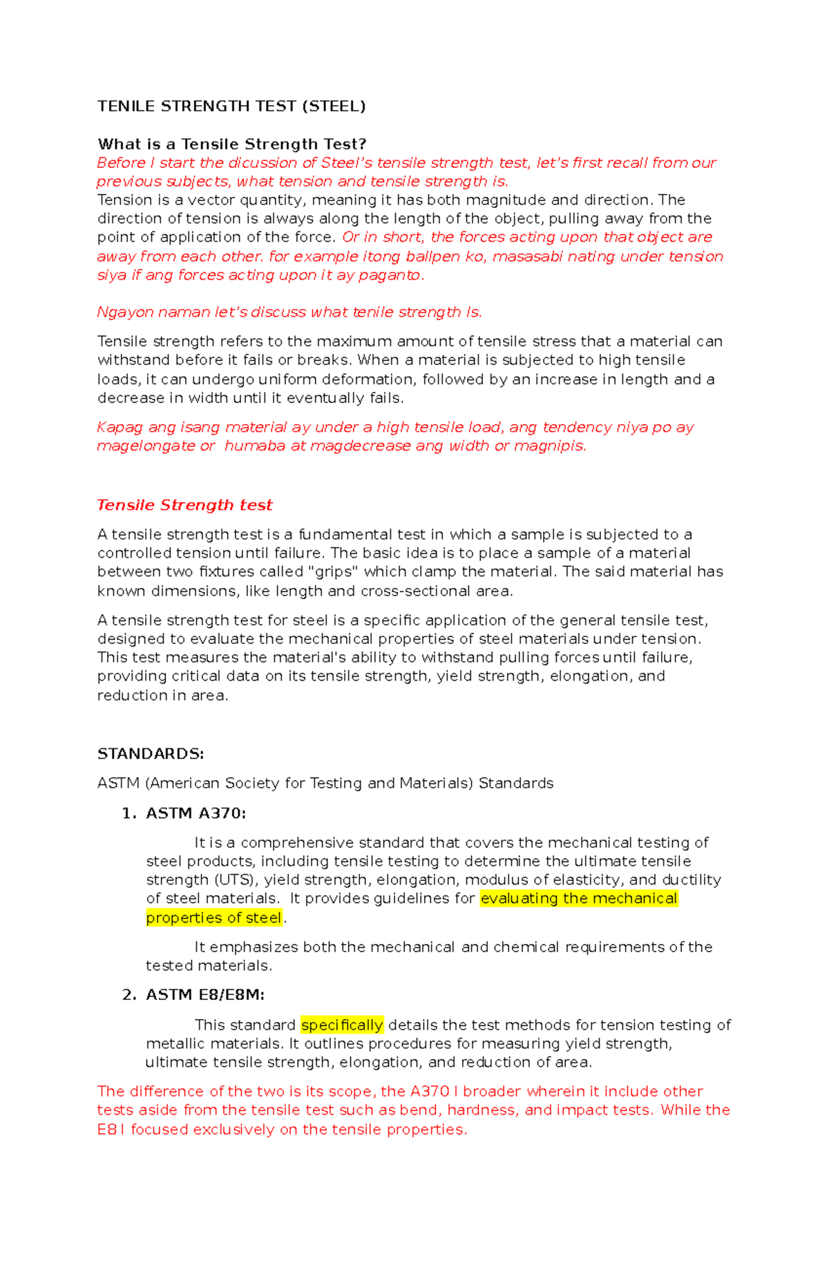 Tenile Strength TEST-CMT - TENILE STRENGTH TEST (STEEL) What is a ...