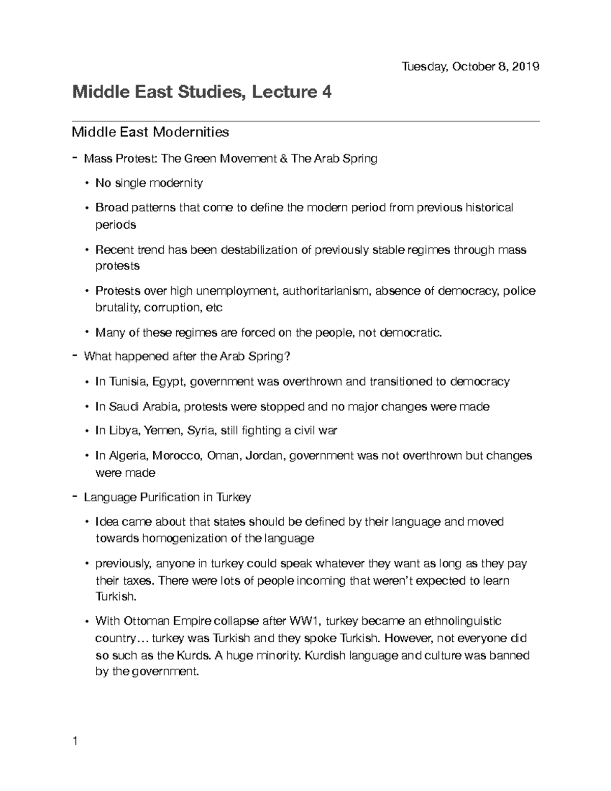 Lecture 4, Modernity (continued) - Middle East Studies, Lecture 4 ...