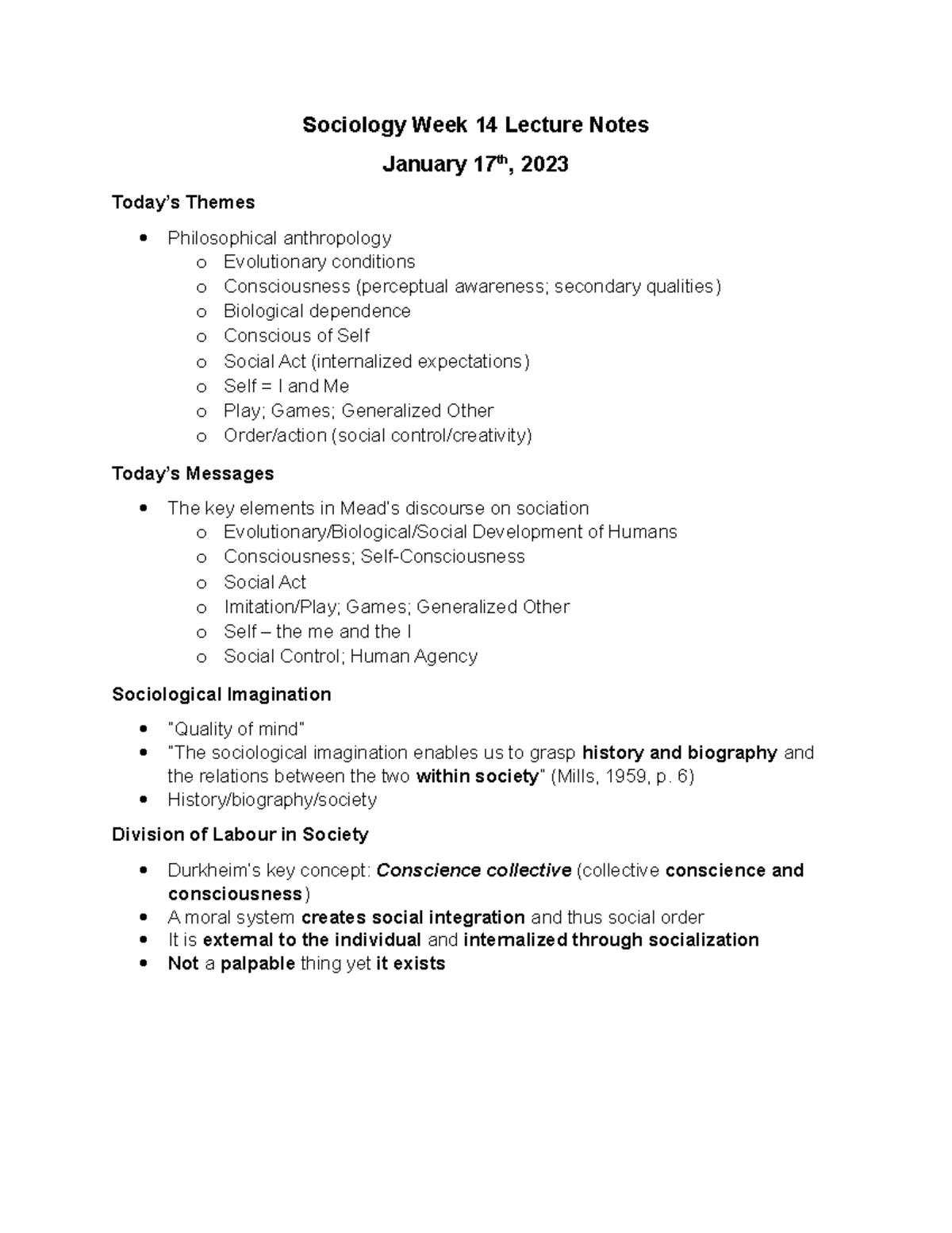 Sociology Week 14 Lecture Notes - Sociology Week 14 Lecture Notes ...