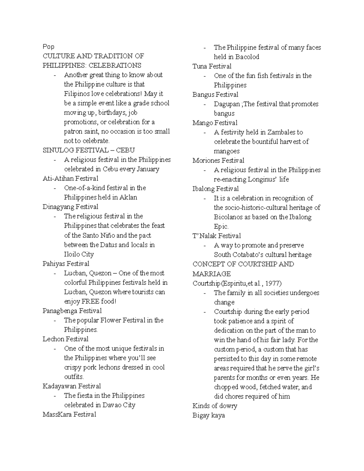 Pop - 2nd year lecture - Pop CULTURE AND TRADITION OF PHILIPPINES ...