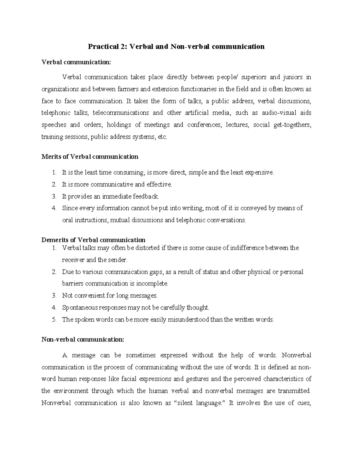 Verbal and non verbal communication - Practical 2: Verbal and Non ...
