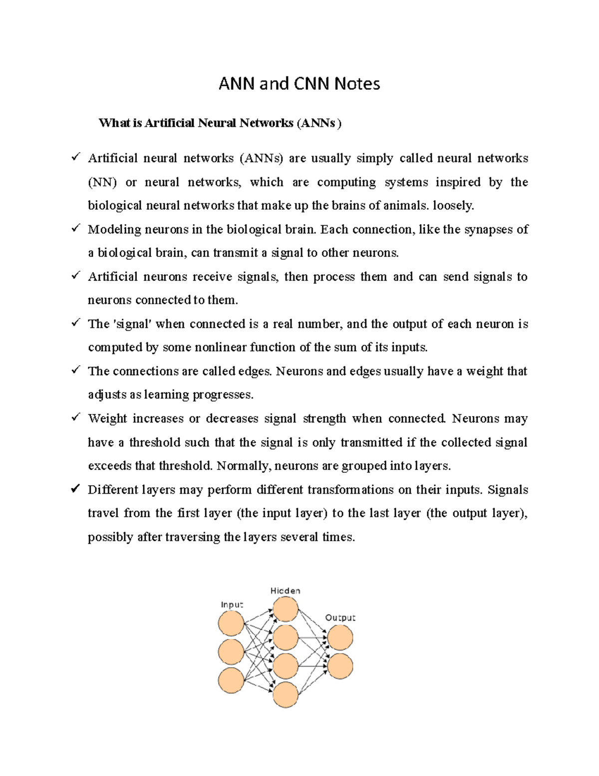 ANN and CNN general notes - ANN and CNN Notes What is Artificial Neural ...