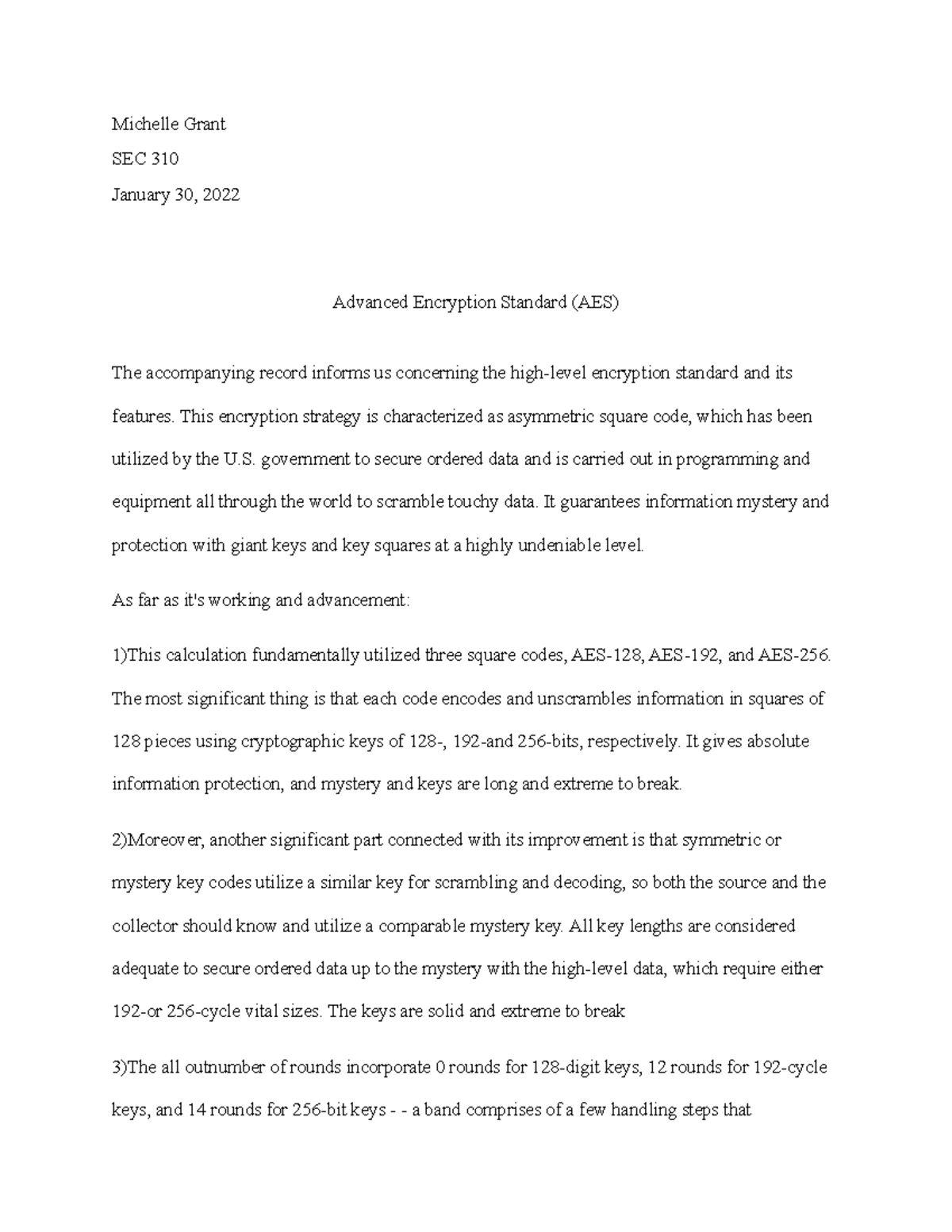 Michelle Grant SEC 310 Module 4 - Michelle Grant SEC 310 January 30 ...