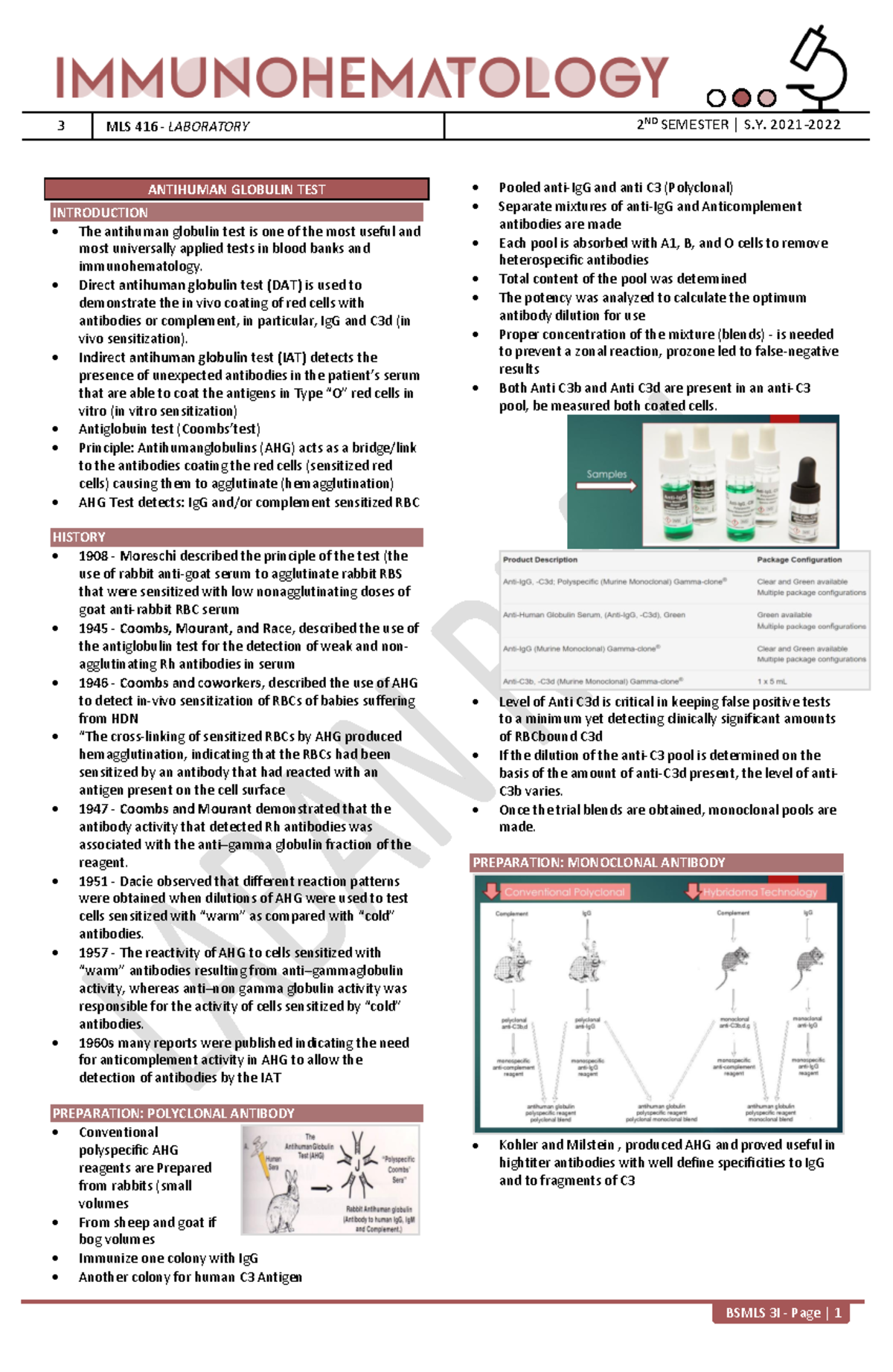 Ih Lab Antihuman Globulin Test Bsmls 3i Page 1 3 Mls 416