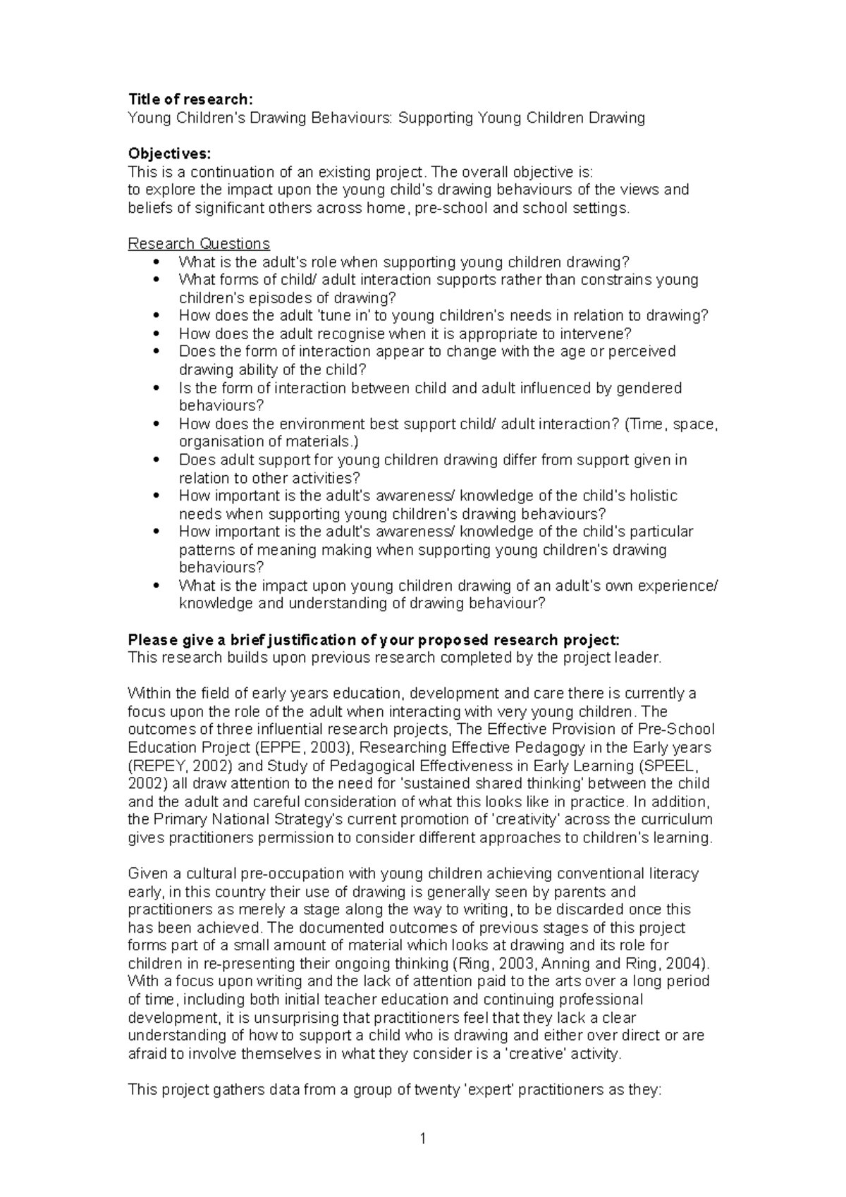 Proposal-Example-2 - Grade: 90 - Title of research: Young Children’s ...