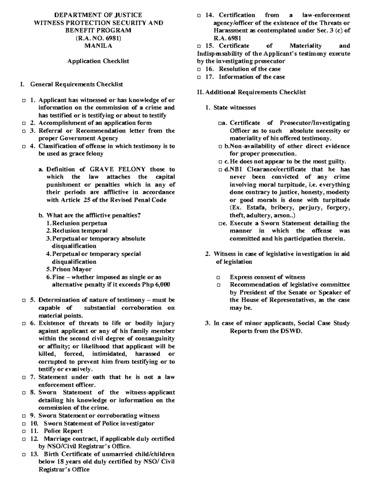 Do J Witness Protection Security and Benefit Program - DEPARTMENT OF ...