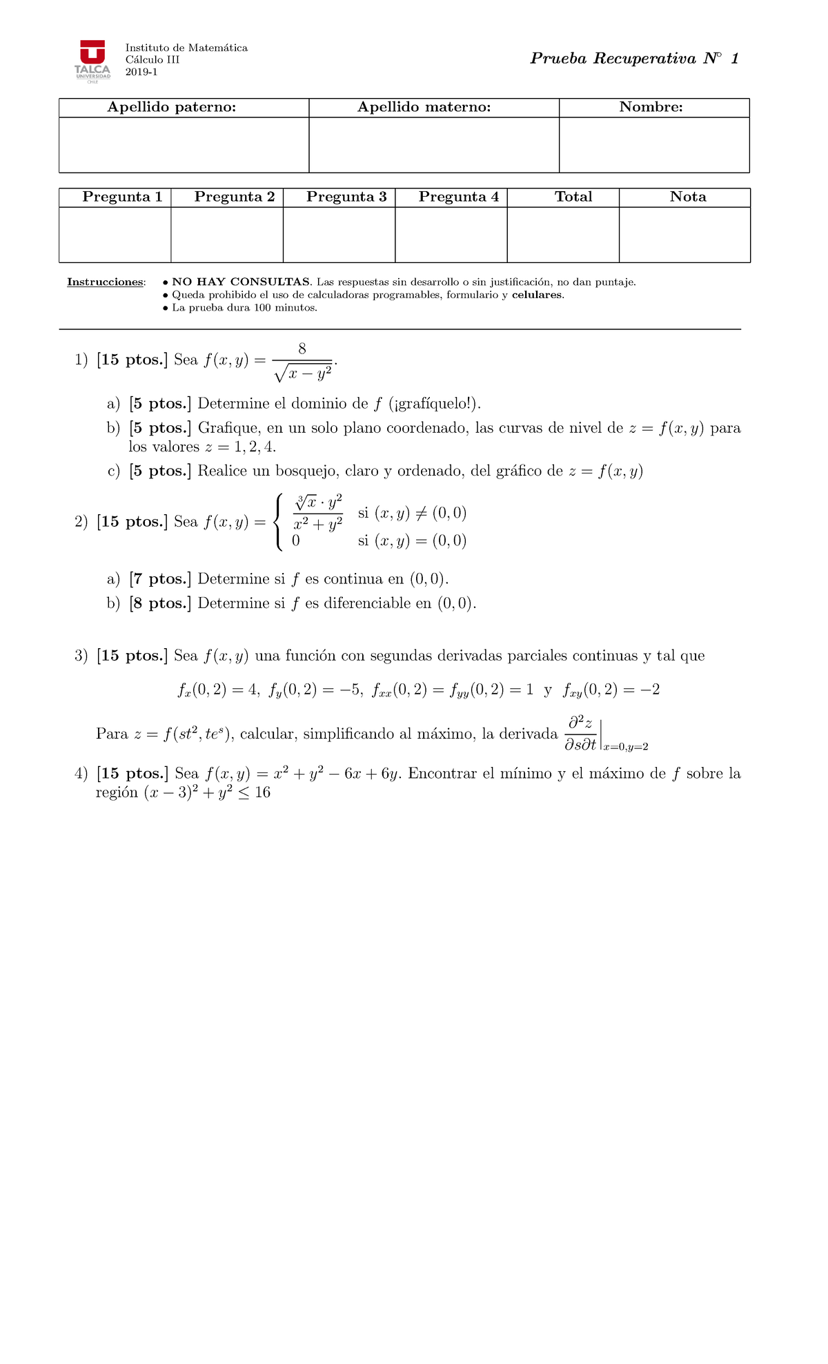 Rec1 C3 2019 1 - Apuntes - Instituto de Matem ́atica C ́alculo III 2019 ...