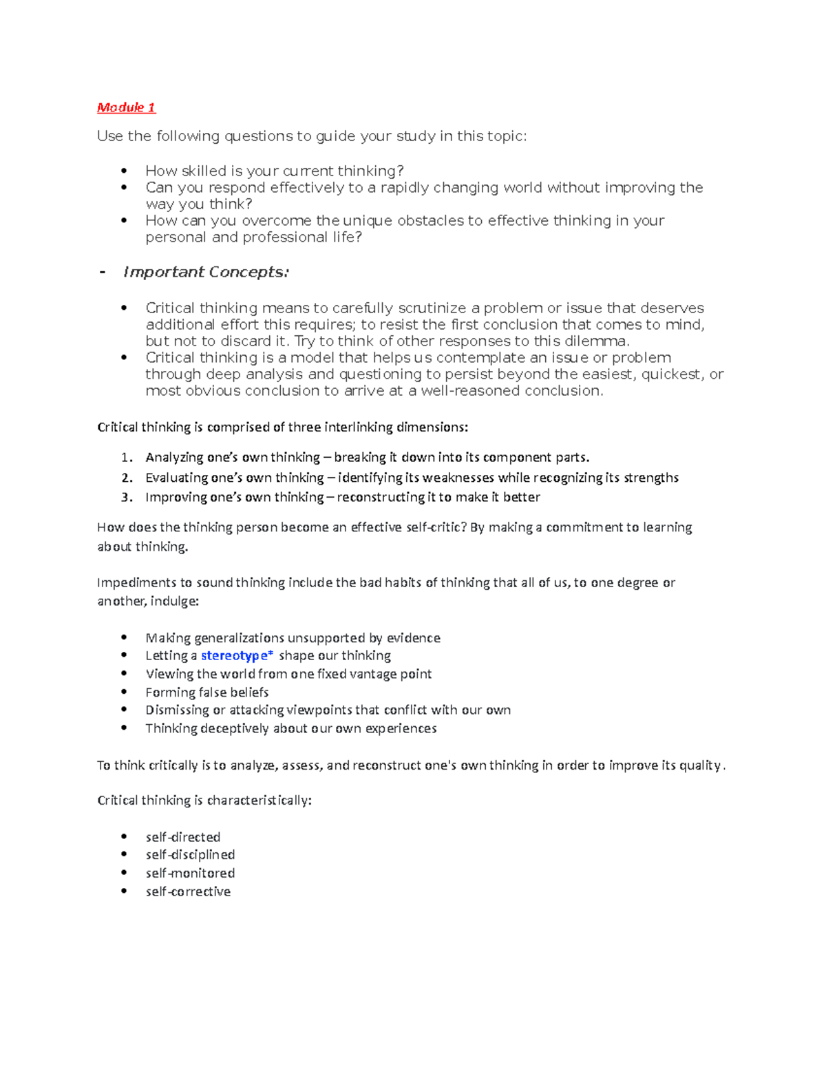Notes from Modules 1 - Module 1 Use the following questions to guide ...