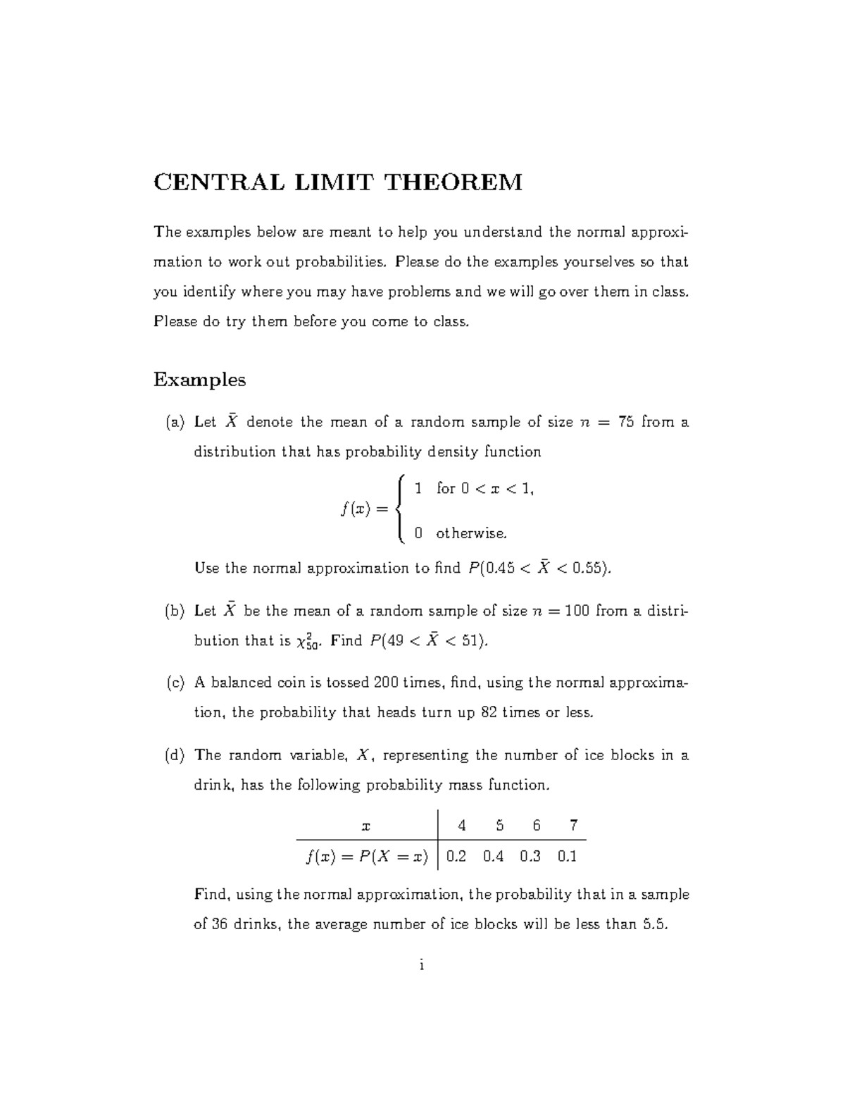 Central Limit Theorm Examples problems to help - CENTRAL LIMIT THEOREM ...