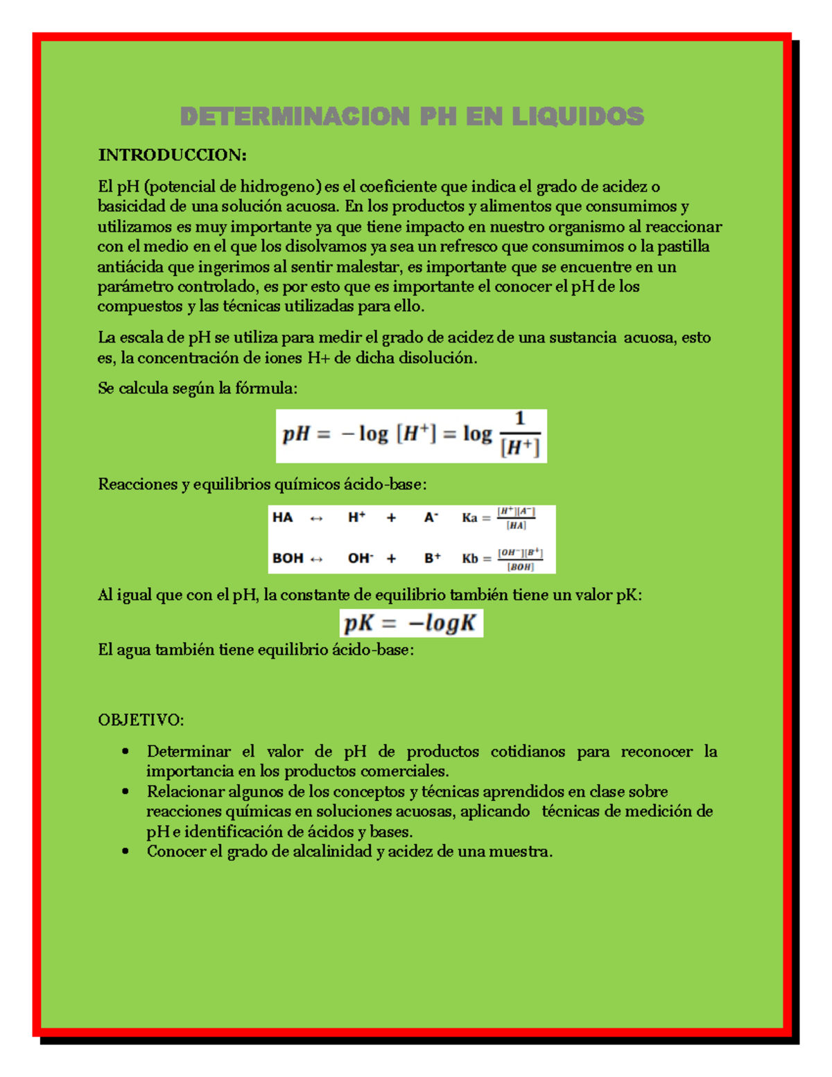 Determinacion PH EN Liquidos - DETERMINACION PH EN LIQUIDOS ...