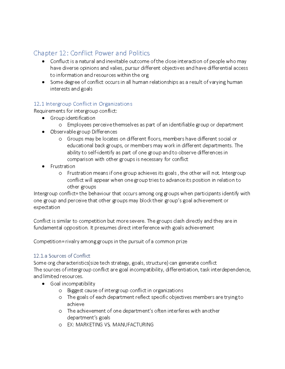 Chapter 12 - Chapter 12: Conflict Power and Politics Confluct is a ...