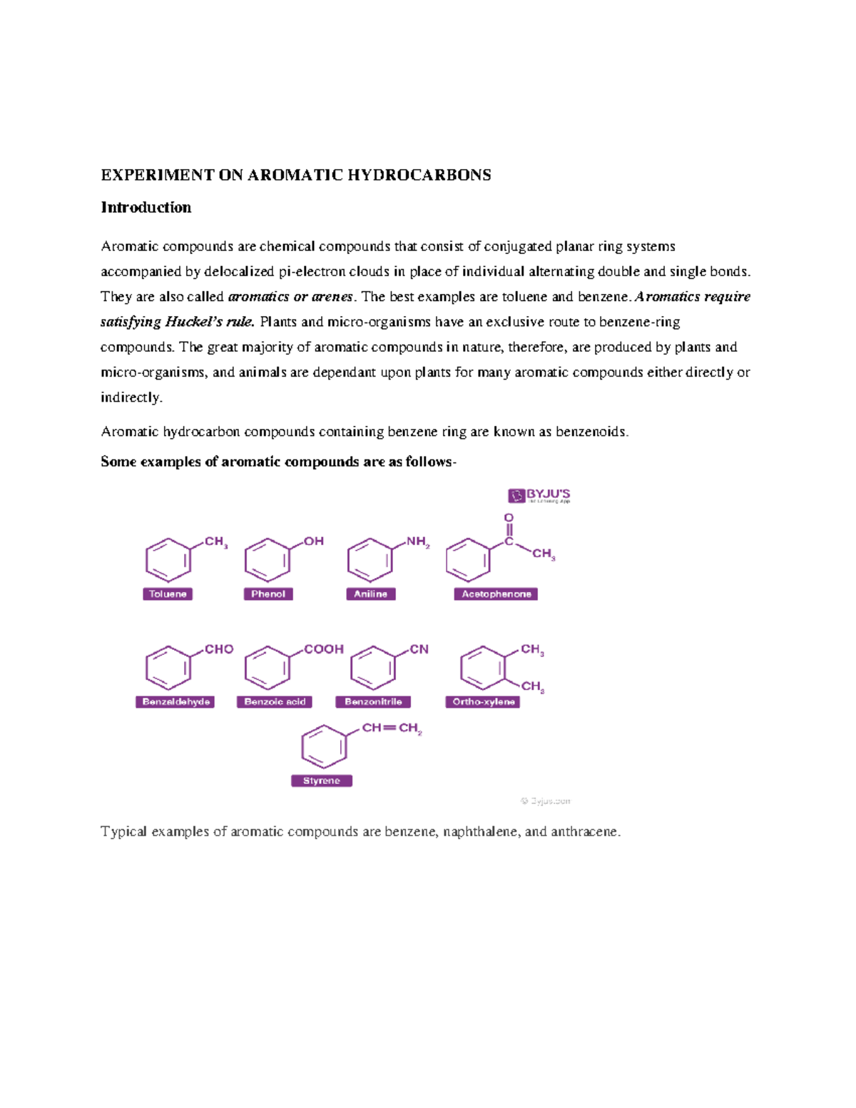 Experiment ON Aromatic Compounds (Autosaved) - EXPERIMENT ON AROMATIC ...