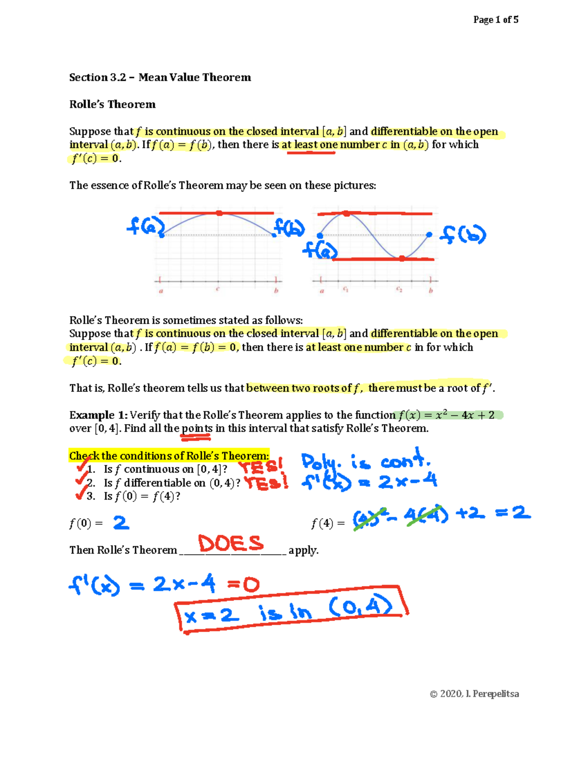 1431S32 notes - Section 3 Ȃ Mean Value Theorem Rolleǯ Theo em Suppose ...