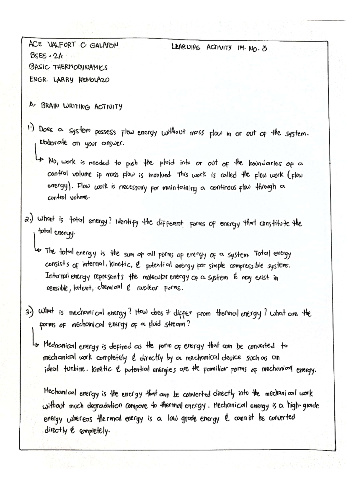 IM NO. 3 Basic Thermodynamics - Mechanical Engineering - NVSU - Studocu