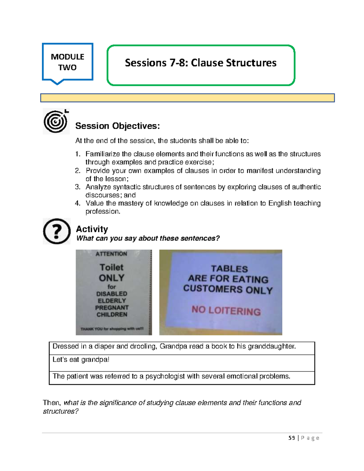 Clause- Structures - a module - Session Objectives: At the end of the ...