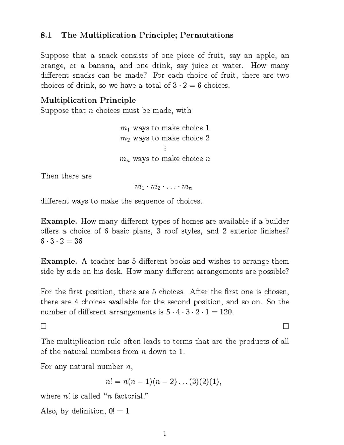 8.1 Multiplication Principle and Permutations - 8 The Multiplication ...