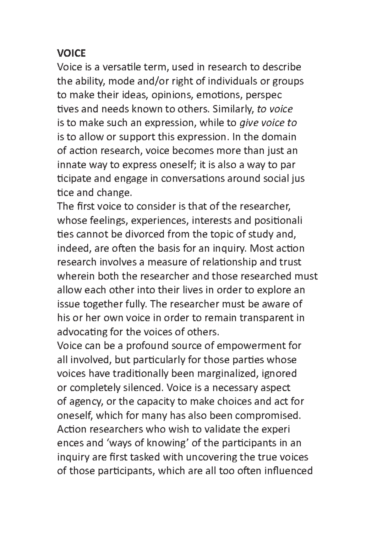 Power Dynamics and Voice - VOICE Voice is a versatile term, used in ...