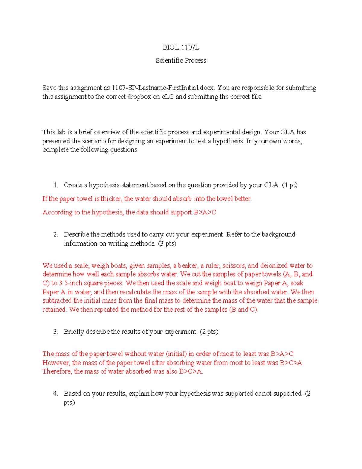 1107-SP-Patel-E - Copy - BIOL 1107L Scientific Process Save this assignment as - Studocu