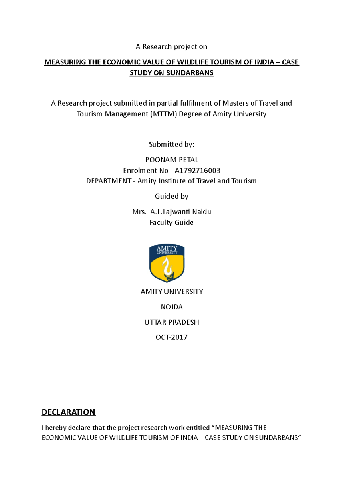 7 - NTCC REPORT - A Research project on MEASURING THE ECONOMIC VALUE OF ...