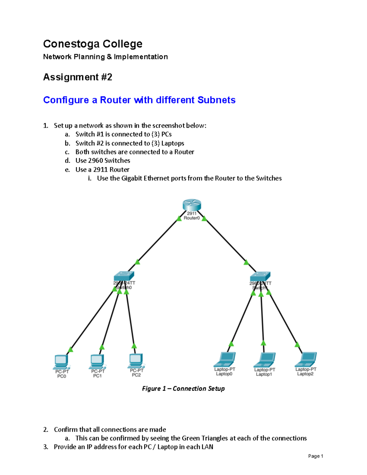 Assignment 2 - Configure a Router with different Subnets - Conestoga ...