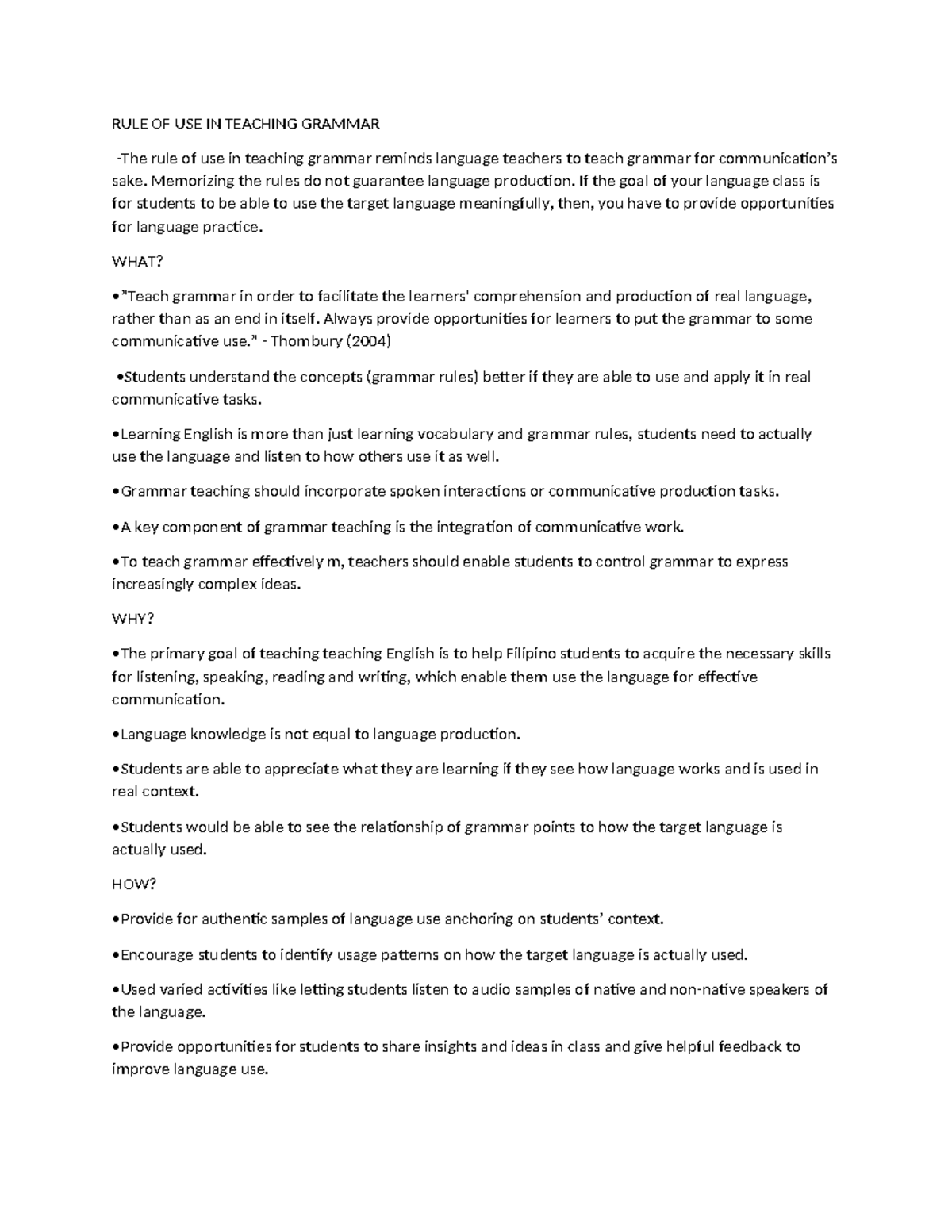 RULE OF USE IN Teaching Grammar - RULE OF USE IN TEACHING GRAMMAR -The ...