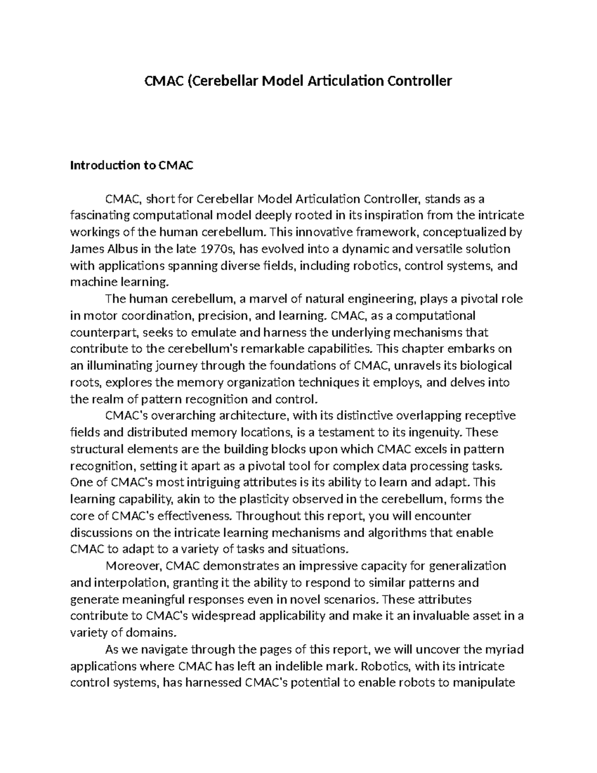 CMAC - CMAC - Convolutional Neural Networks Essay - CMAC (Cerebellar ...