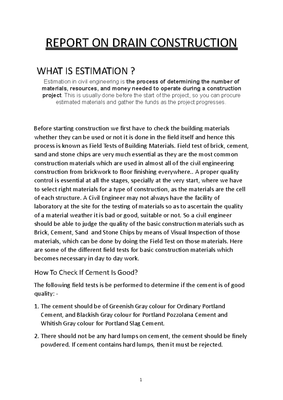 Report on Drain Construction - REPORT ON DRAIN CONSTRUCTION WHAT IS ...