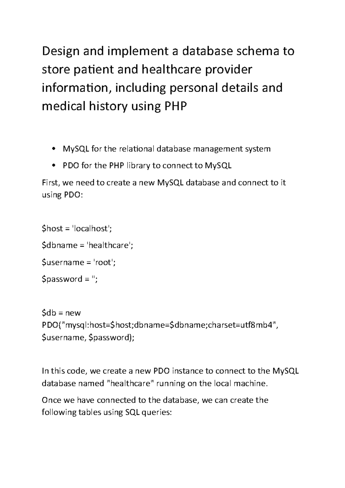Healthcare provider information-PHP - Design and implement a database ...