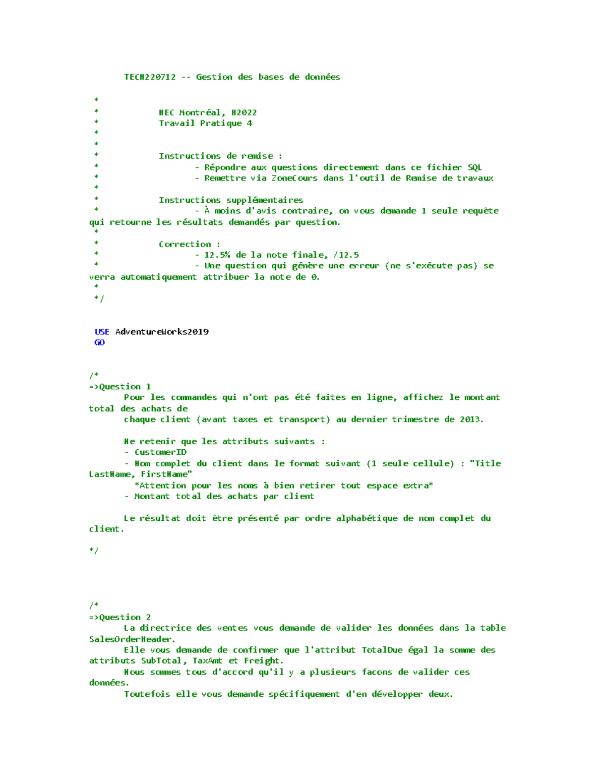 TECH220712 tp4 sans corrigé - TECH220712 - Gestion des bases de données * HEC Montréal, H ...
