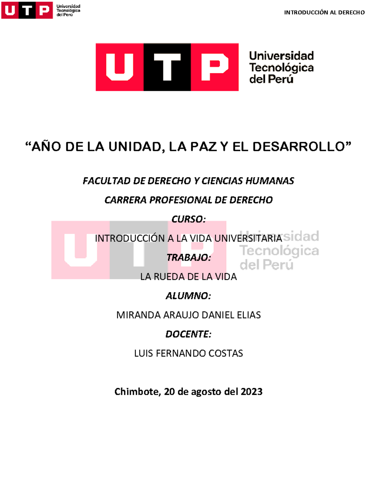 IVU Actividad 4 - Introducción a la vida universitaria - INTRODUCCI”N AL DERECHO “AÑO DE LA ...