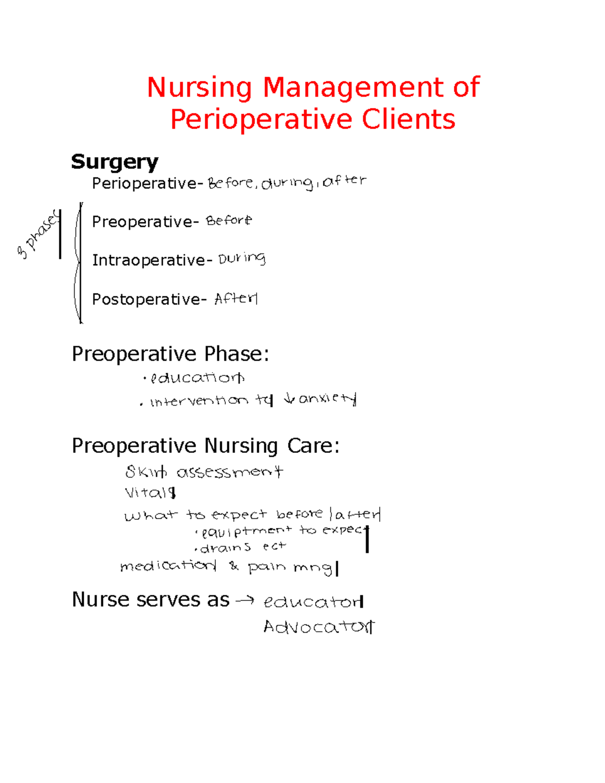 Perioperative guided notes - Nursing Management of Perioperative ...