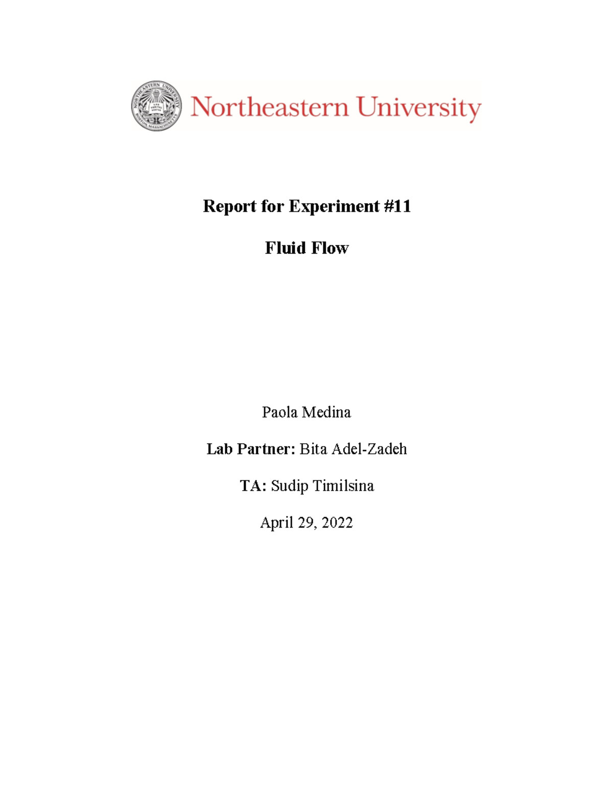 Experiment 11 Physics 1 - Report for Experiment Fluid Flow Paola Medina ...