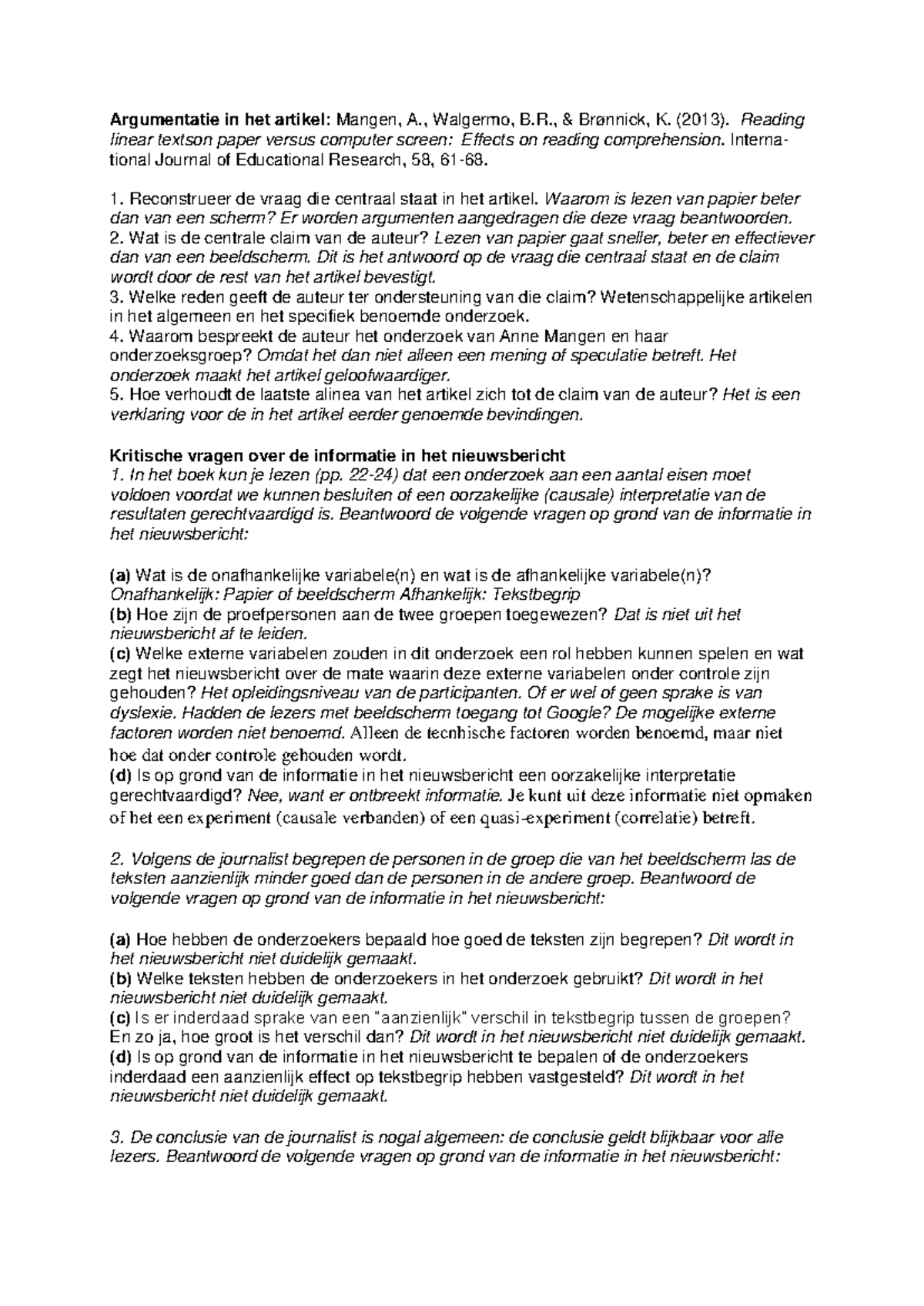 Werkcollege 2 Ya-Isha Cham 2620239 - Argumentatie in het artikel ...