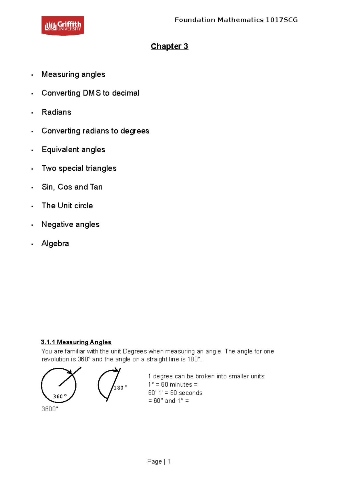 Week 3 Notes - 999999 - 360 ° 180 ° Chapter 3 • Measuring angles ...