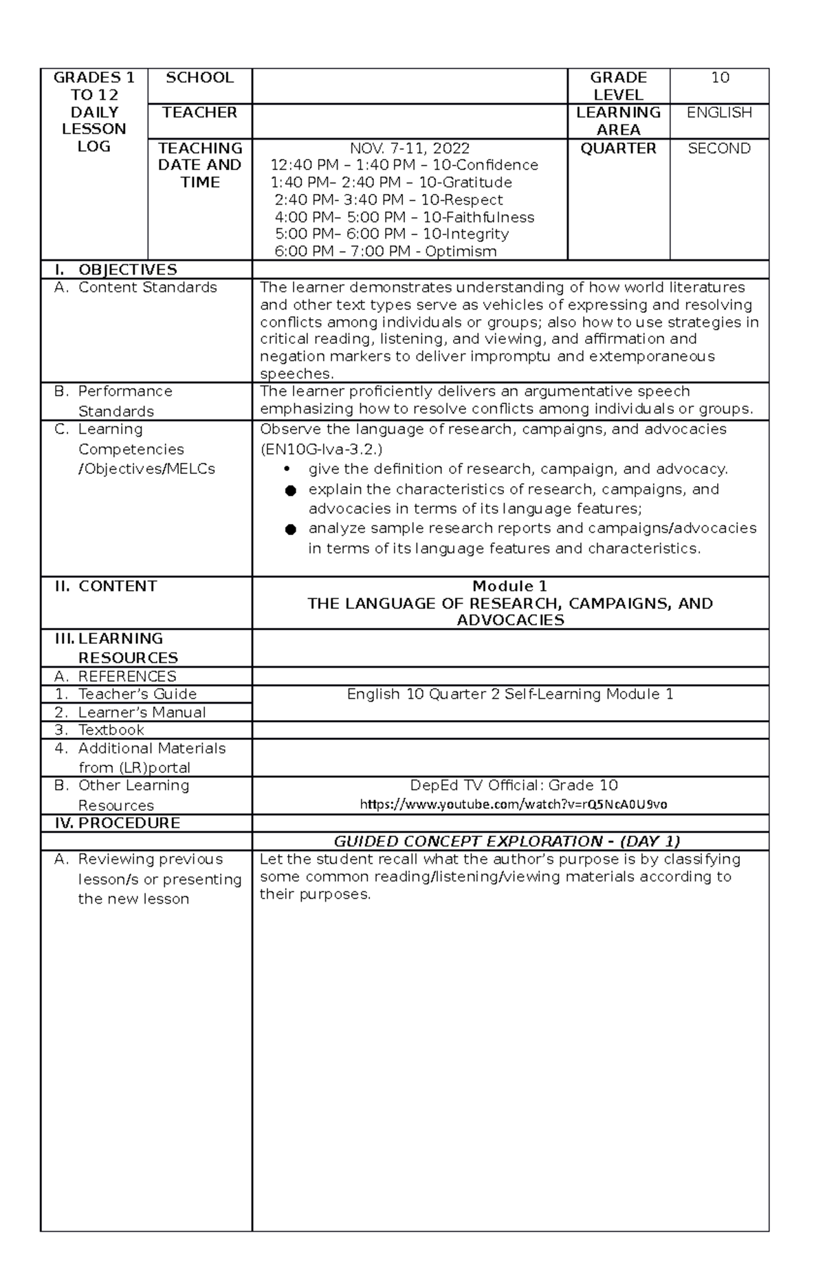 ENG10 WLP 2nd QTR Week 1 - This is a 3rd Quarter Module. The content of ...
