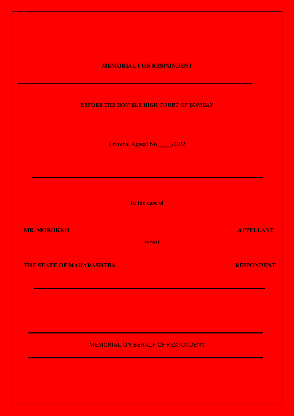 Memorial for Respondent - MEMORIAL FOR RESPONDENT BEFORE THE HON’BLE ...
