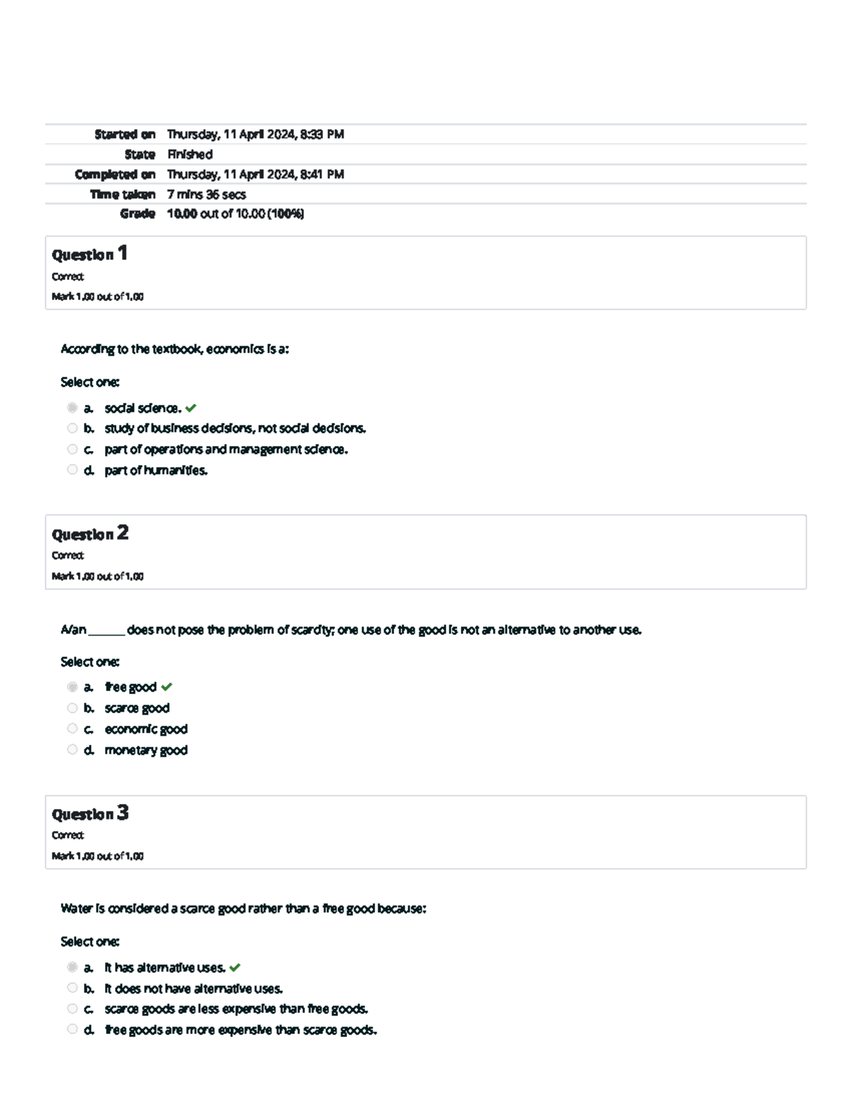 Self Quiz Unit 1 Chapter 1 Started On Thursday 11 April 2024 8 33 Pm State Finished