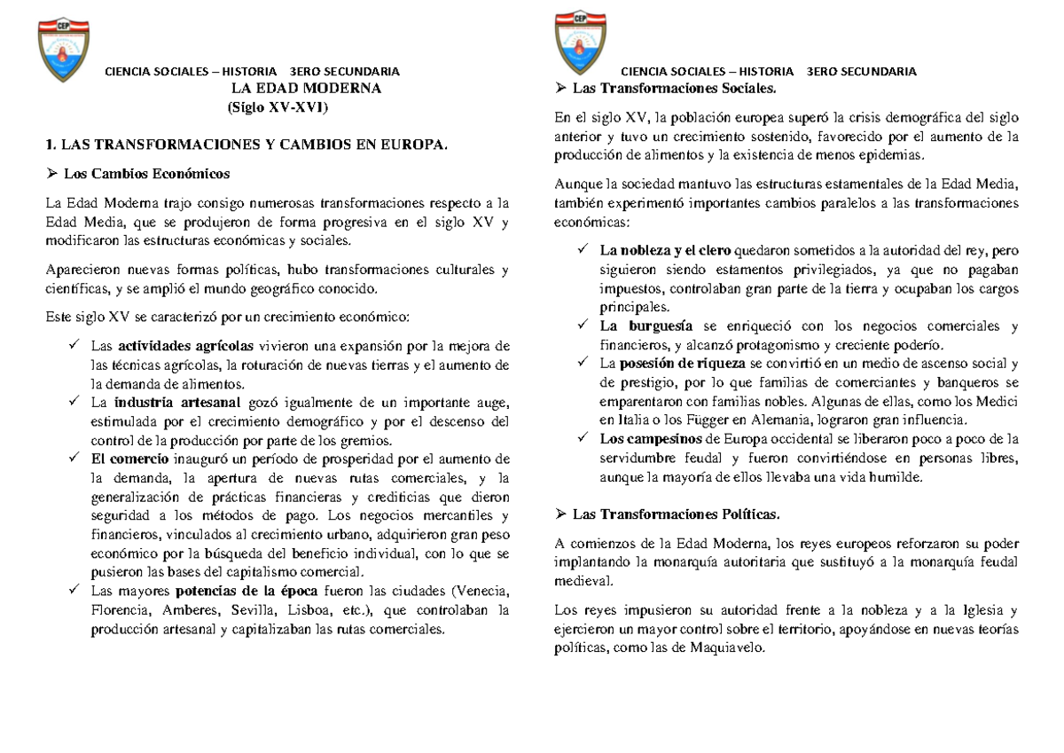 01 LA EDAD Moderna - CIENCIA SOCIALES – HISTORIA 3ERO SECUNDARIA ...