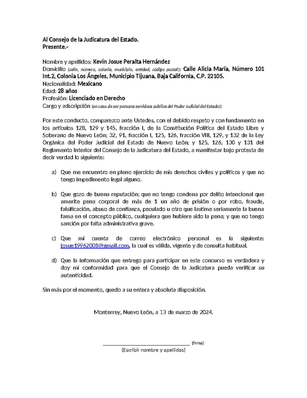 Escrito de protesta - Bsnsn - Al Consejo de la Judicatura del Estado ...