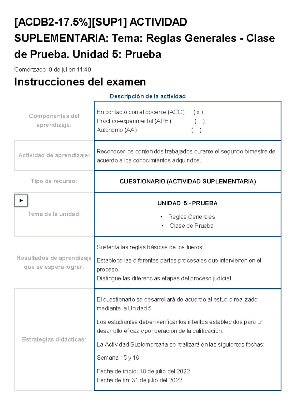 Examen [ACDB 2-17.5%][SUP 1] Actividad Suplementaria Tema Reglas ...