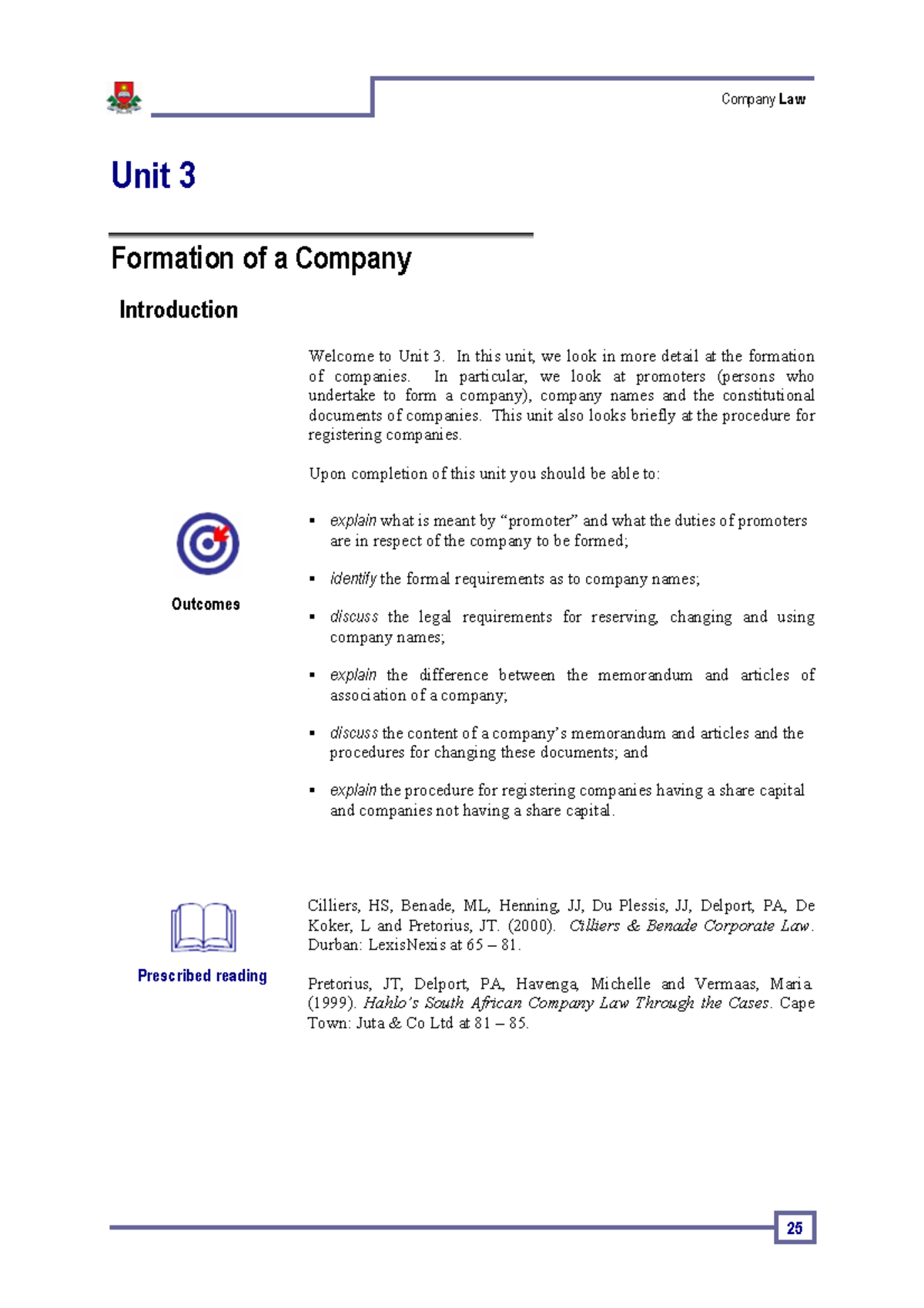 Unit 3 Formation of a Company - Company Law 25 Unit 3 Formation of a ...