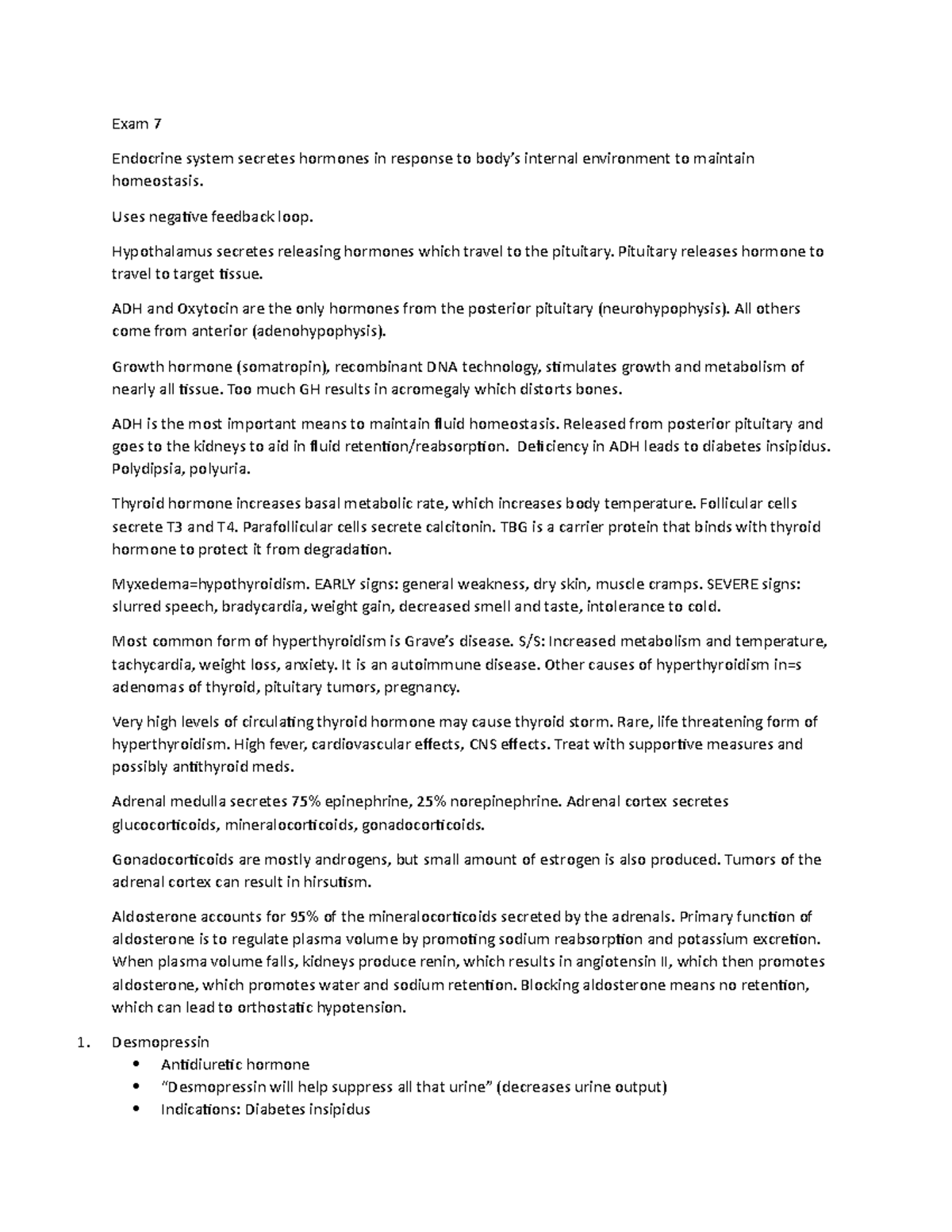 Exam 7 Study Guide - Exam 7 Endocrine system secretes hormones in ...
