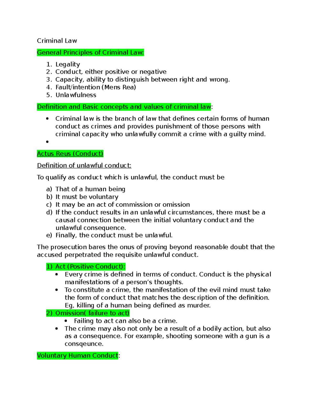 Criminal Law Study Notes Criminal Law General Principles Of Criminal